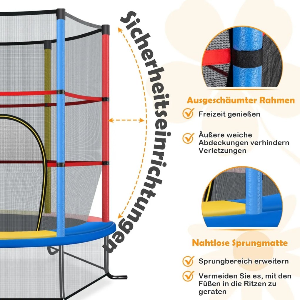 Costway Zahradní trampolína Ø 140 cm s ochrannou sítí trampolína pojme – barvitý