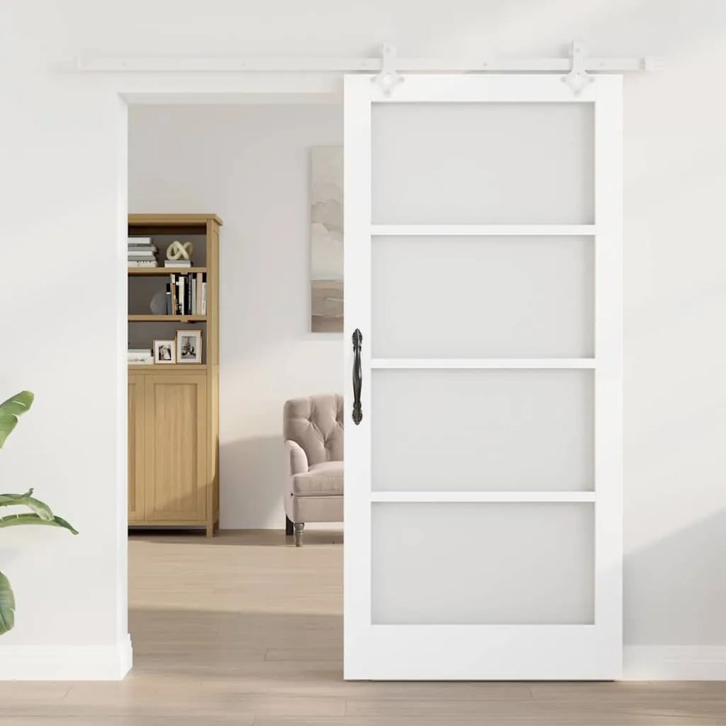 Posuvné dveře 93 x 202 cm Masivní borové dřevo a sklo Bílá 3332260