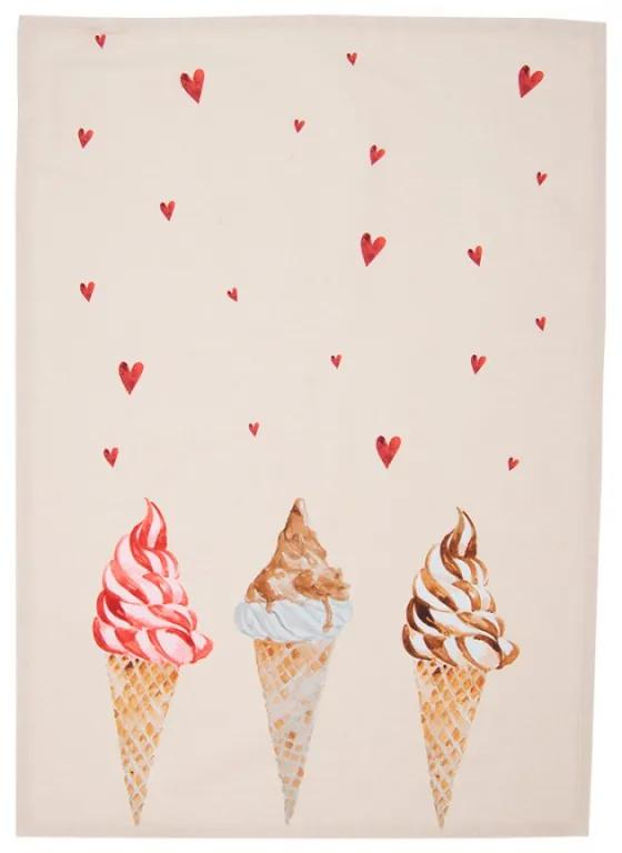 Béžová bavlněná utěrka se zmrzlinou Frosty And Sweet – 50x70 cm
