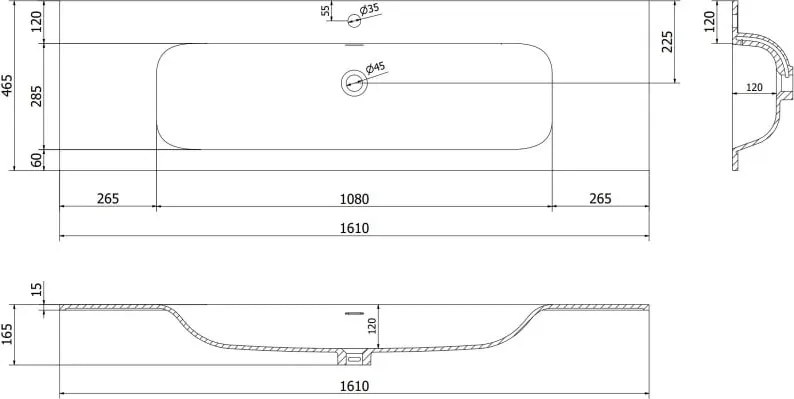 Mexen Rivel, koupelnová skříňka 160 cm s umyvadlem Vela, 2 zásuvky, drážkovaná, šedá matná/bílá, 91A20-16047-2-BFF62-W23M0