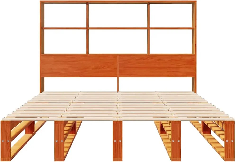 Postel s knihovnou bez matrace hnědá 140 x 200 cm masivní dřevo 3323922