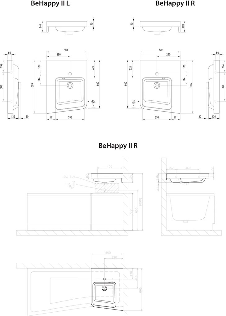 Ravak BeHappy II L 50 x 66,5 cm XJAL1100001 Umyvadlo rohové