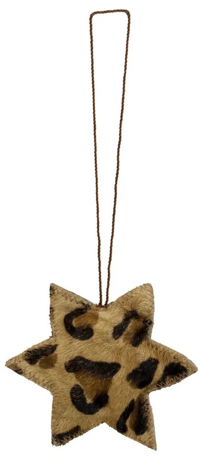 Závěsná dekorativní ozdoba Hvězda s motivem leopardí kůže z hovězí kůže - 10*10*4cm