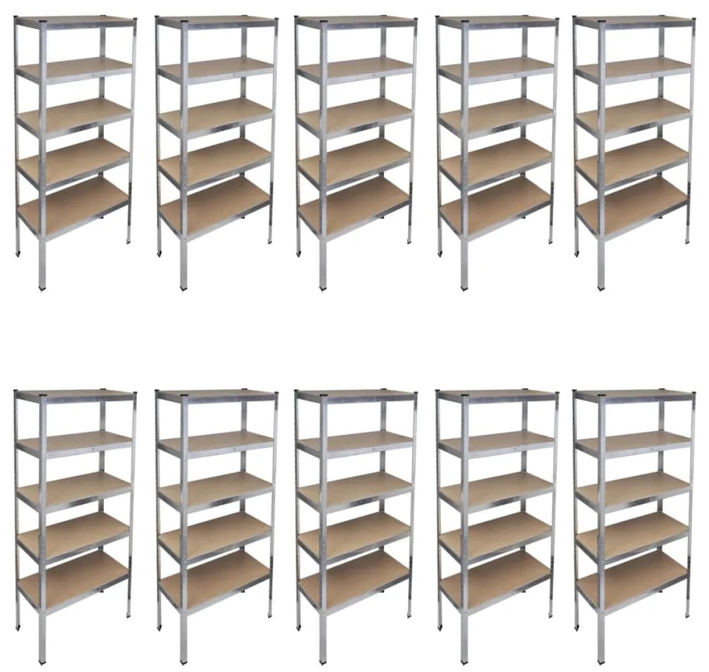 vidaXL Úložné regály do garáže s policemi, 10ks