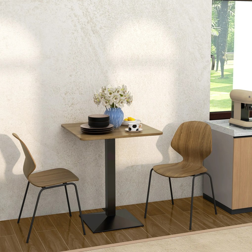 HOMCOM jídelní stůl 70 × 70 cm pro 2 osoby — deska s dekorem dřeva, černý ocelový podstavec, tmavě hnědý