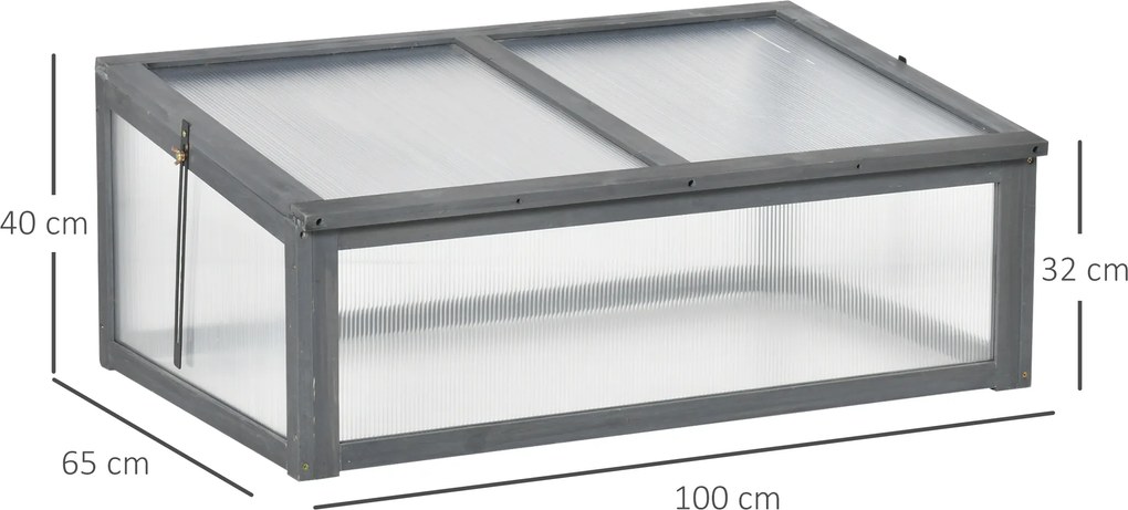 Outsunny dřevěný chladicí rám, mini skleník 100 x 65 x 40 cm, skleník s krytem, UV ochrana, průsvitný chladicí rám, zimní vyvýšený záhon na zahradu, …