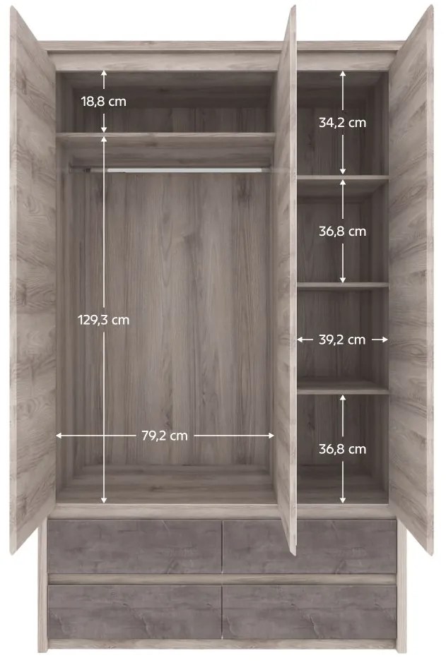 Šatní skříň JESS (kaštan nairobi + onyx). 1091676