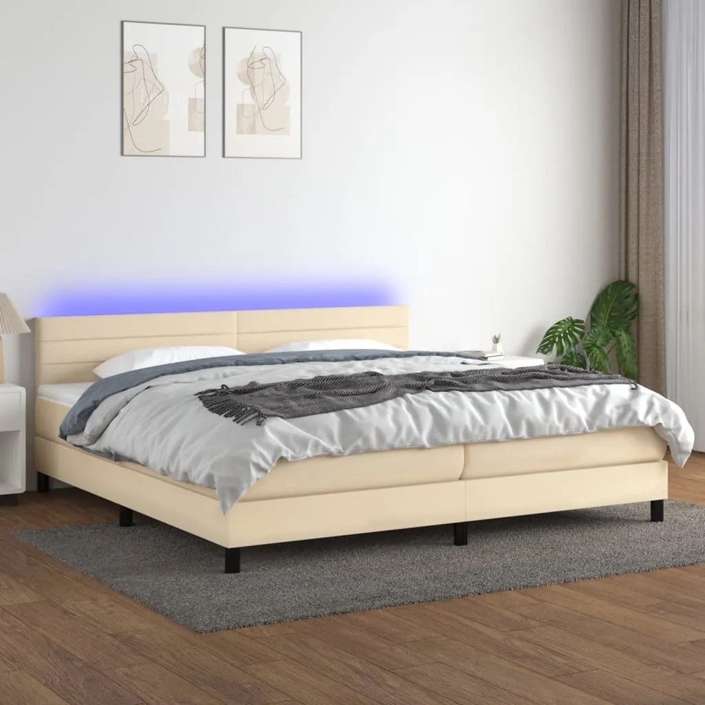 Box spring postel s matrací a LED krémová 200x200 cm textil 3133266