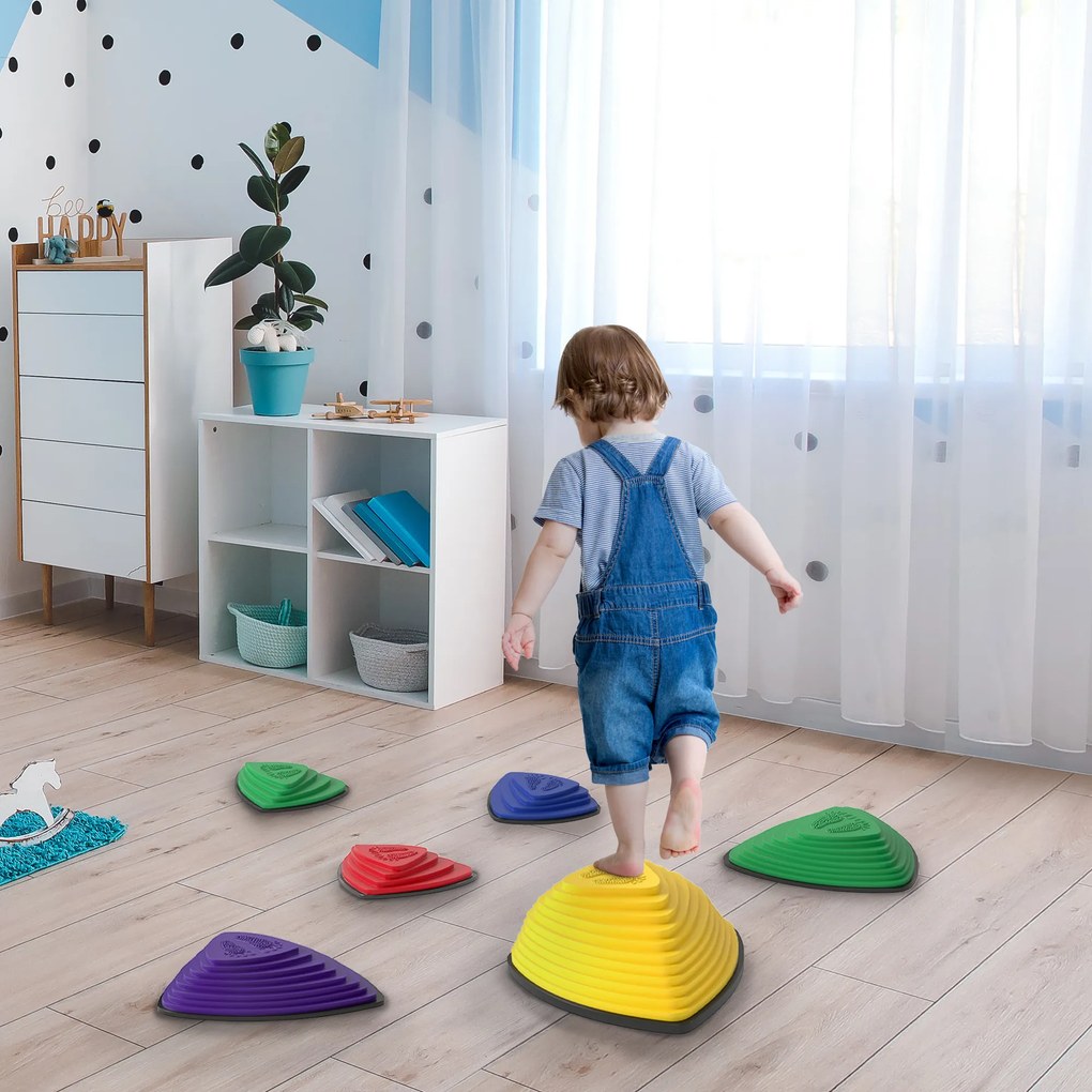 AIYAPLAY sada 6 nášlapných kamenů, protiskluzový design, do interiéru i exteriéru, stohovatelné, barevné