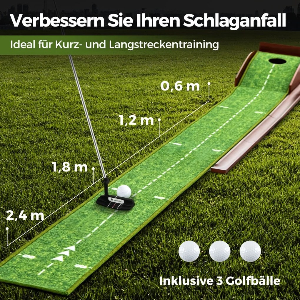 Costway Golfová podložka na patování s 1 jamkou a 3 golfovými míčky a umělým