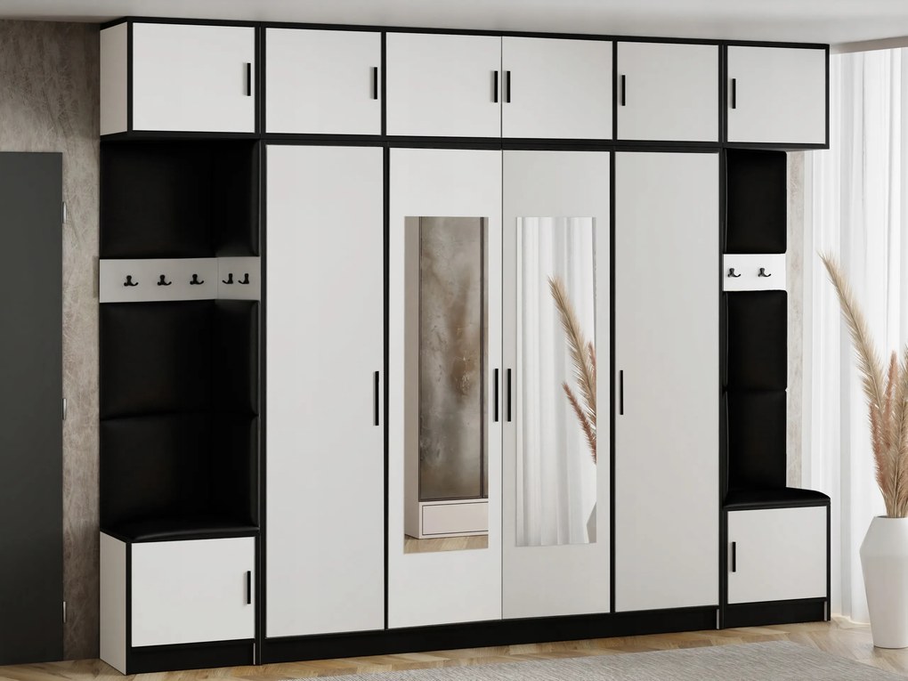 Šatní skříň s nástavcem ROJ 17 bílý + ecoskóra černý