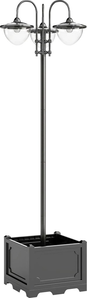 Outsunny solární světlo zahradní světlo 3-hlavová lampa s podstavcem květináče, vodotěsné, nerezová ocel, 60x55x189cm| Aosom