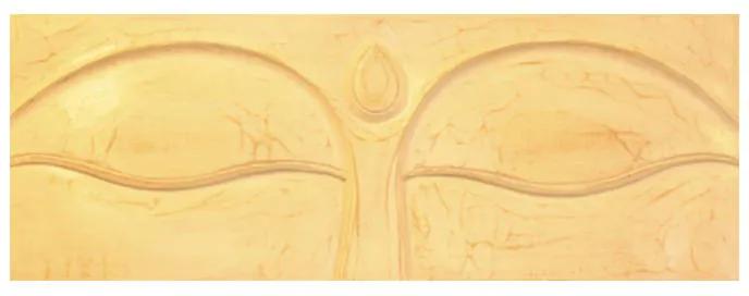 Dřevěný obraz oči Buddhu zlaté