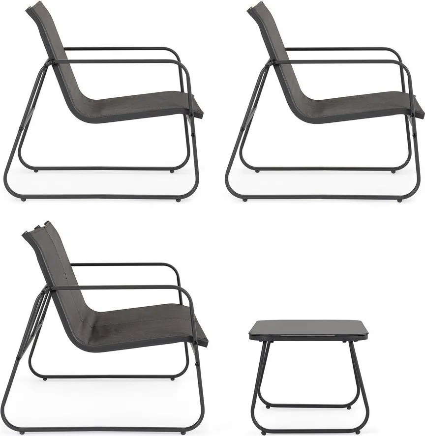 Antracitový ocelový zahradní lounge set pro 4 Gonzalo – Bizzotto