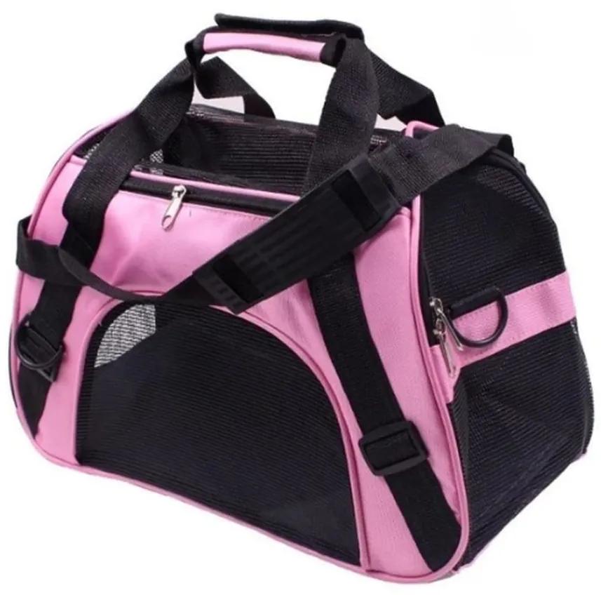 Prodyšná cestovní taška (přepravka) pro kočky nebo menší plemena psů Barva: Růžová, Velikost: L 52x35x25 cm