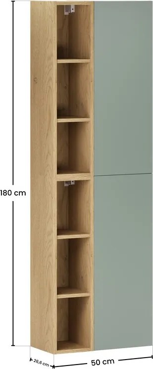 Závěsná vysoká koupelnová skříňka Aster II 160 cm zelená/dub cremona
