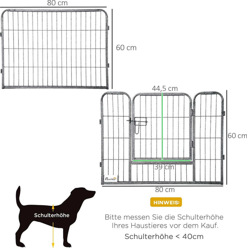 PawHut venkovní výběh pro štěňata, 60H cm, 16 segmentů, ohrádka pro domácí zvířata, ohrádka pro štěňata, ohrádka, přizpůsobitelná, se 2 dvířky, ocel|…