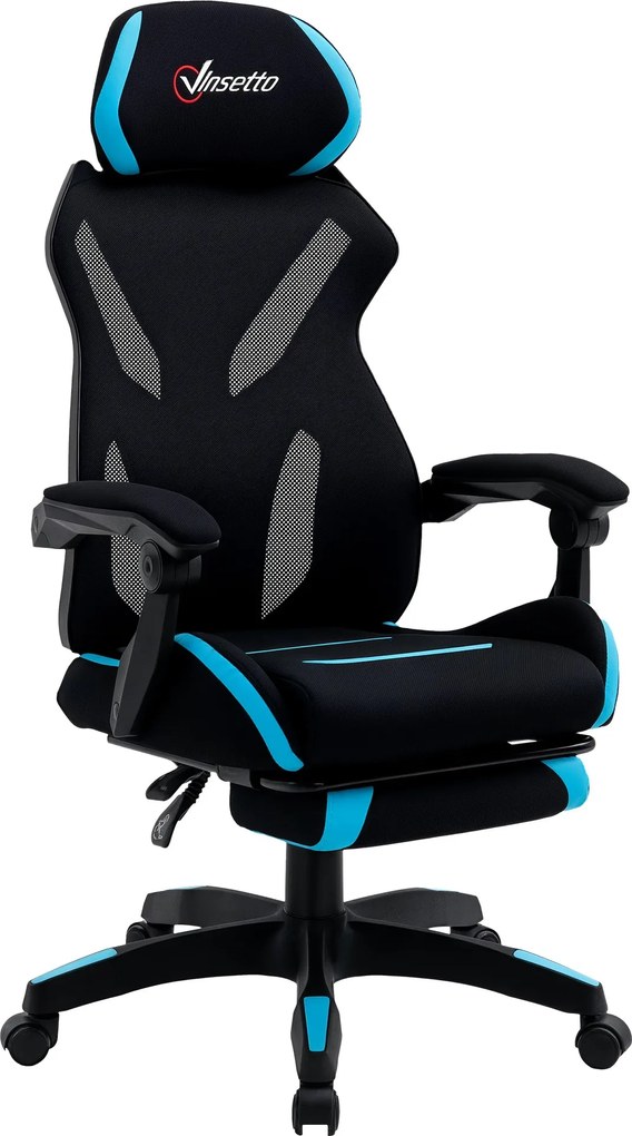 Herní židle Vinsetto s bederní opěrkou, ergonomická kancelářská židle s nastavitelnou výškou v černé a modré látce, 65x65x119-129cm | Aosom