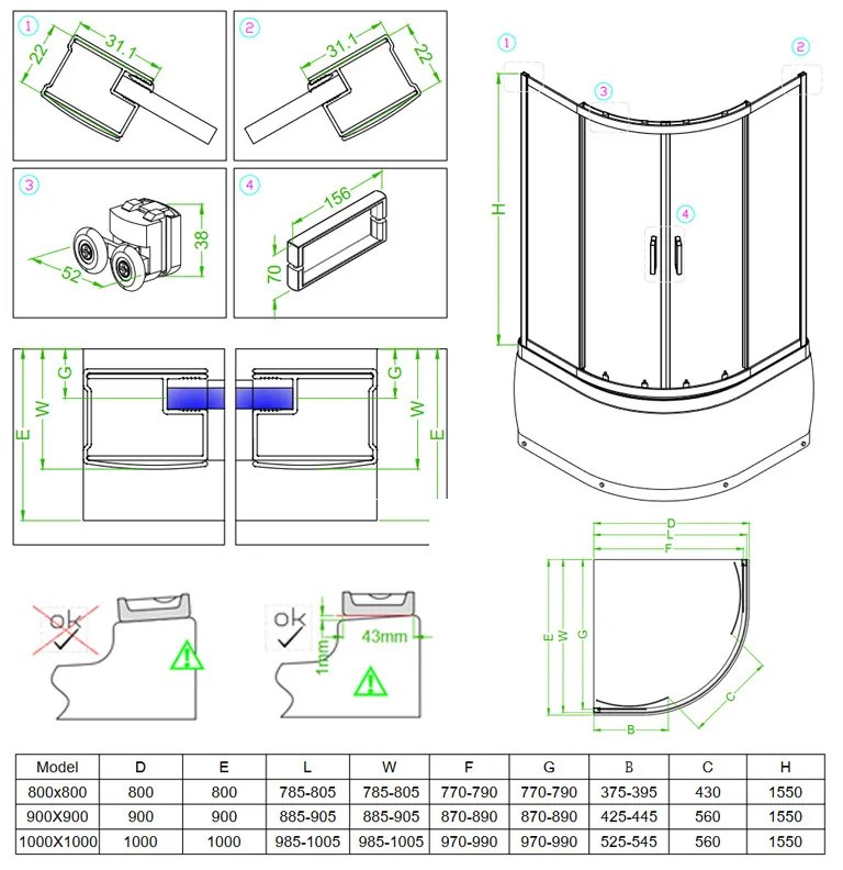 BPS-koupelny Čtvrtkruhový sprchový kout HYD-RK-MAJ80WH 80x80 cm, bílý v setu s hlubokou sprchovou vaničkou