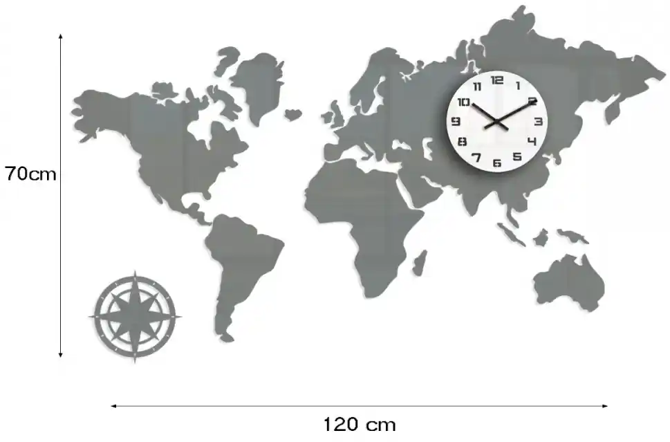 ModernClock 3D nalepovací hodiny Mapa světa šedé | Biano