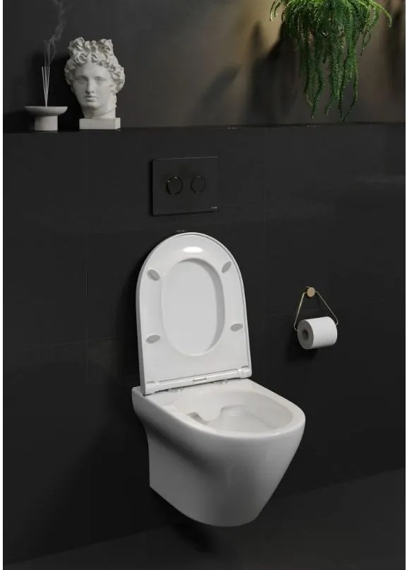 Cersanit Larga Oval CleanOn - závěsná wc mísa se SLIM sedátkem z duroplastu, bílá, S701-472