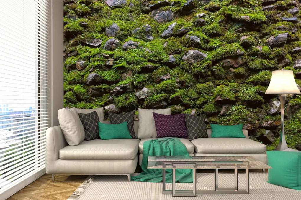 DIMEX | Samolepicí vliesová fototapeta na zeď Mech na kamenné zdi MA-5-2359 | 375 x 250 cm | zelená, hnědá