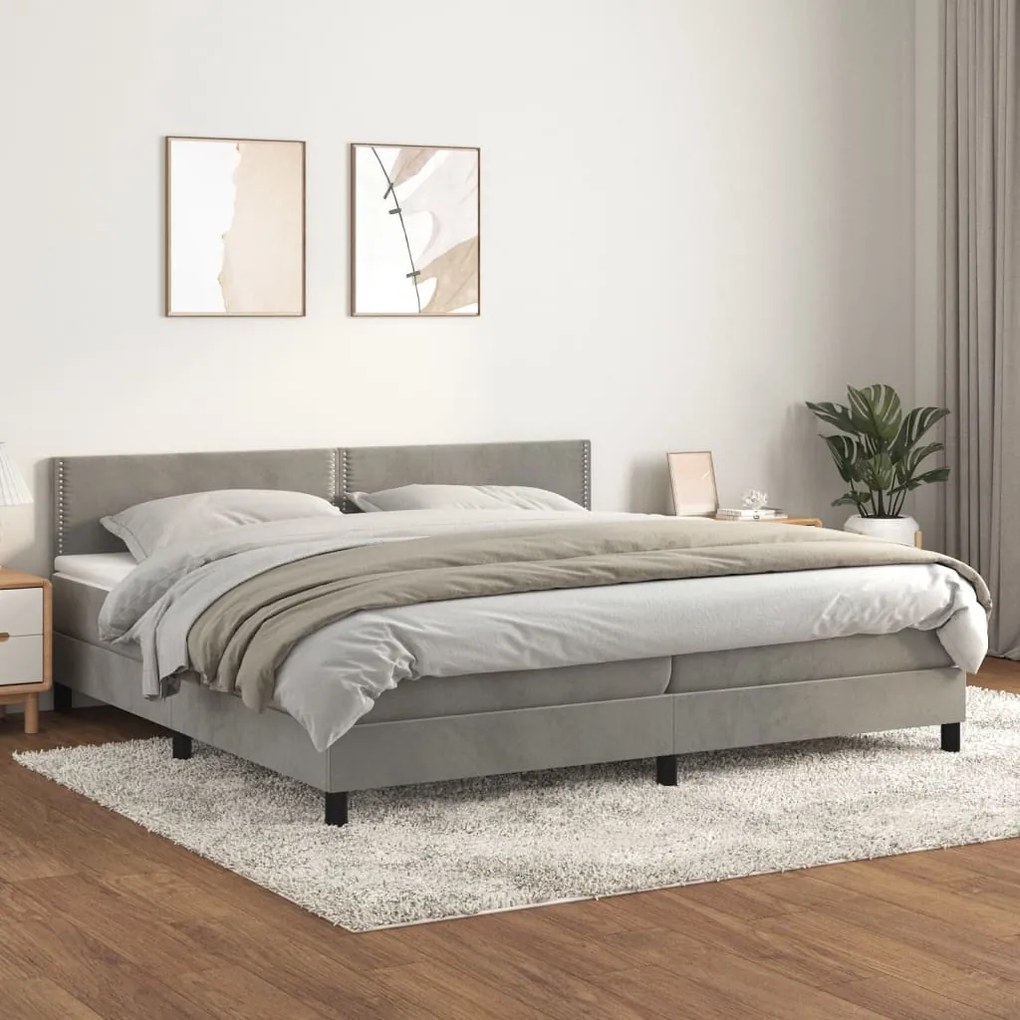 Box spring postel s matrací světle šedá 200x200 cm samet 3141263