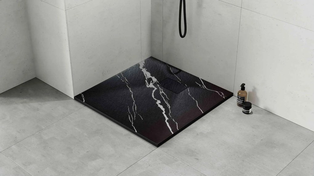 Besco Čtvercová sprchová vanička z SMC kompozitu VEXO MARBLE BLACK SQ 80x80 (90x90) Rozměry (cm): 80x80