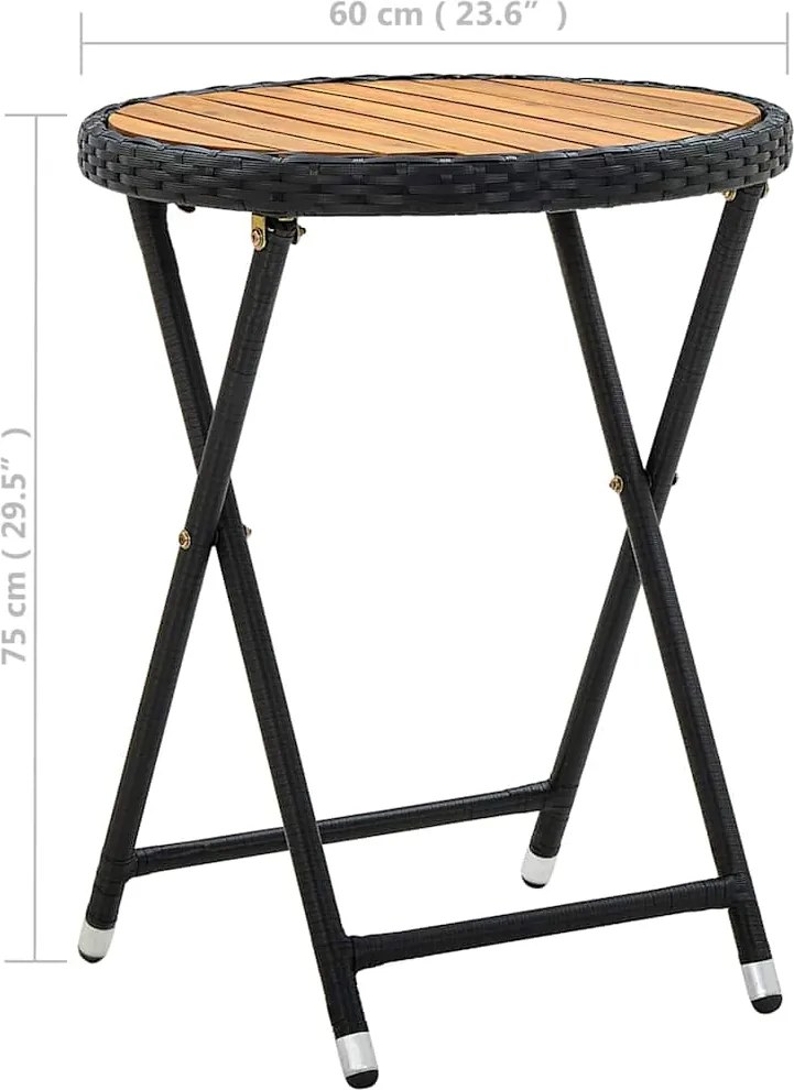 Čajový stolek černý 60 cm polyratan a masivní akácie 316509