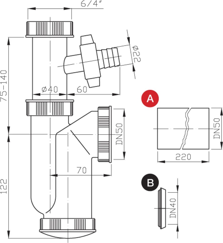 Bruckner dřezový sifon s odbočkou 6/4 bílá 155.116.0
