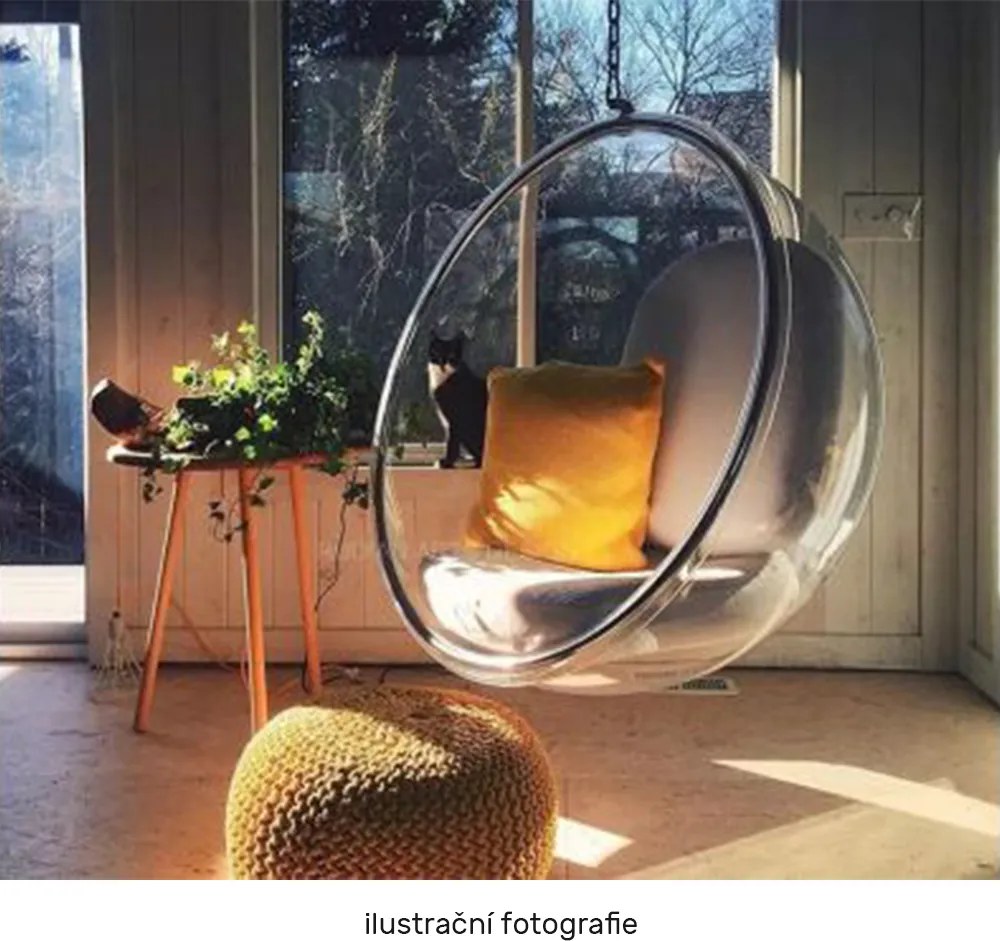 Závěsné křeslo, transparentní/zlatá/šedá, BUBBLE NEW TYP 1