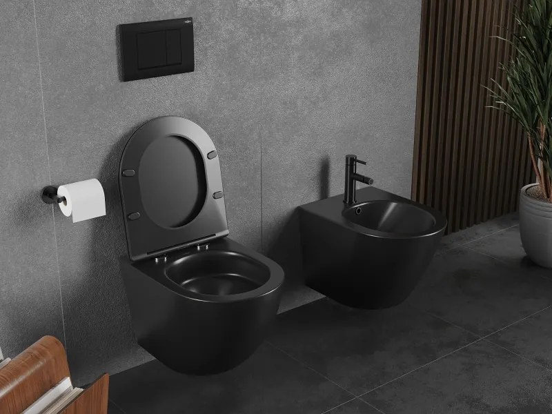 Mexen Lena, závěsná WC mísa 490x360x340 mm, Rimless Tornádo, černá matná, 3322XX85T