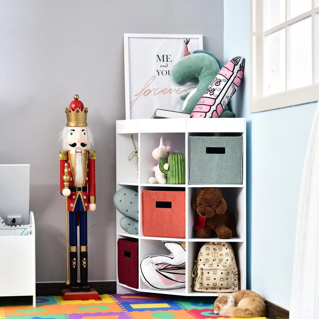 HOMCOM® Rohové regálové policové stojanové regály s 3 zásuvkami, úsporné místo, MDF, bílé