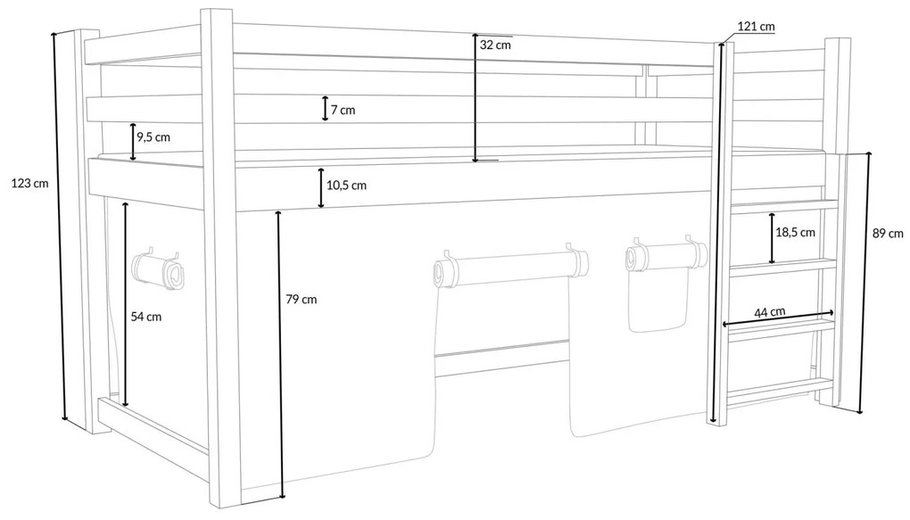 Dětská vyvýšená postel z masivu borovice PORTO - 200x90 cm - přírodní borovice