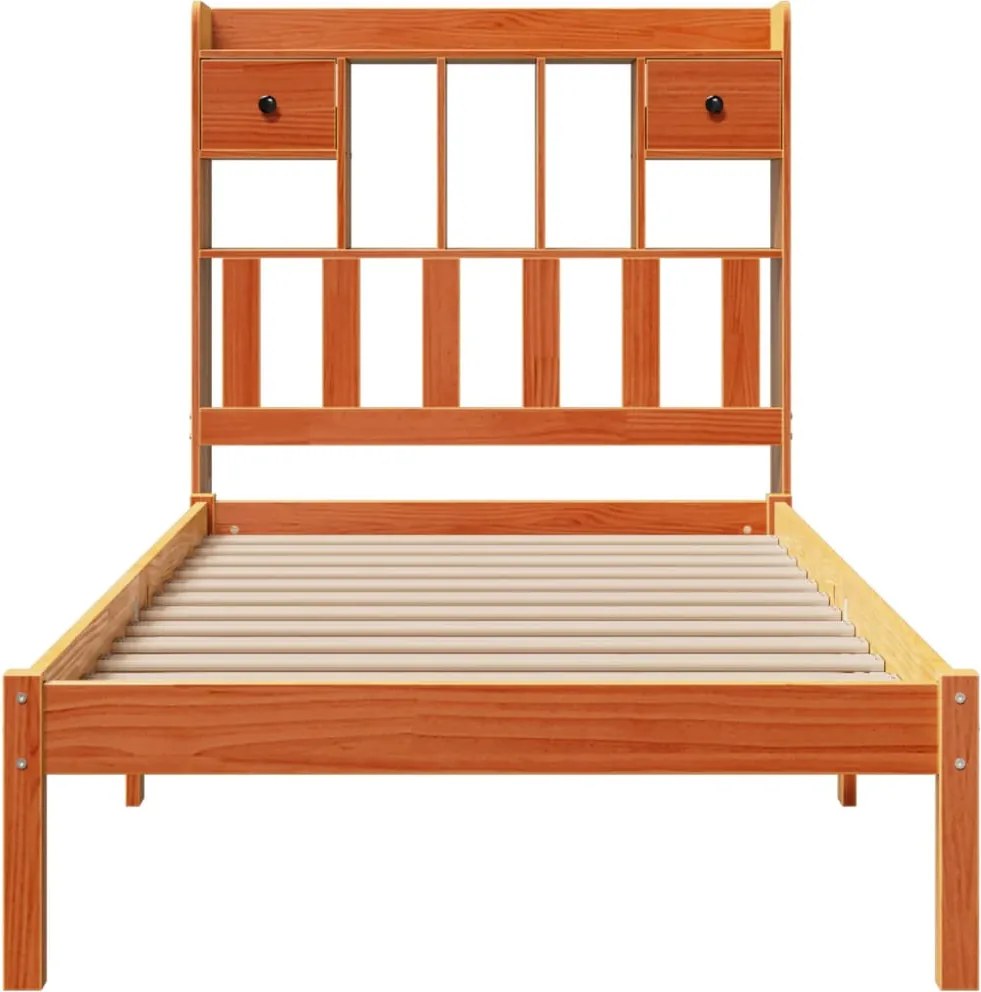 Postel s knihovnou bez matrace hnědá 75x190 cm masivní borovice 3321636