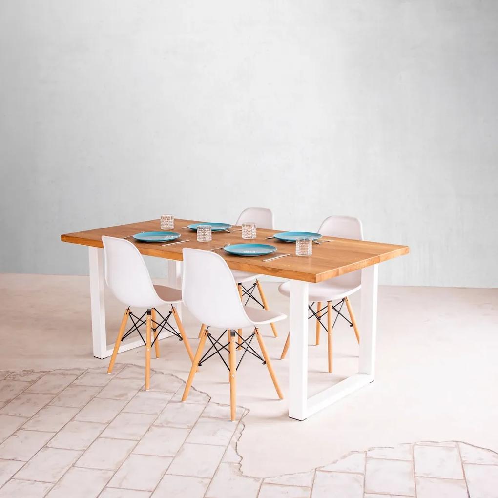 KULHÁNEK Jídelní stůl s rovnou hranou a ocelovou podnoží Velikost desky: individuální, Odstín podnože: černá - RAL 9005