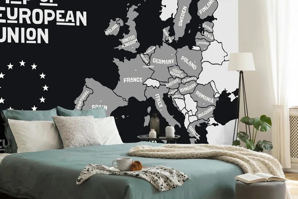 Samolepící tapeta černobílá mapa s názvy zemí EU - 450x300 cm