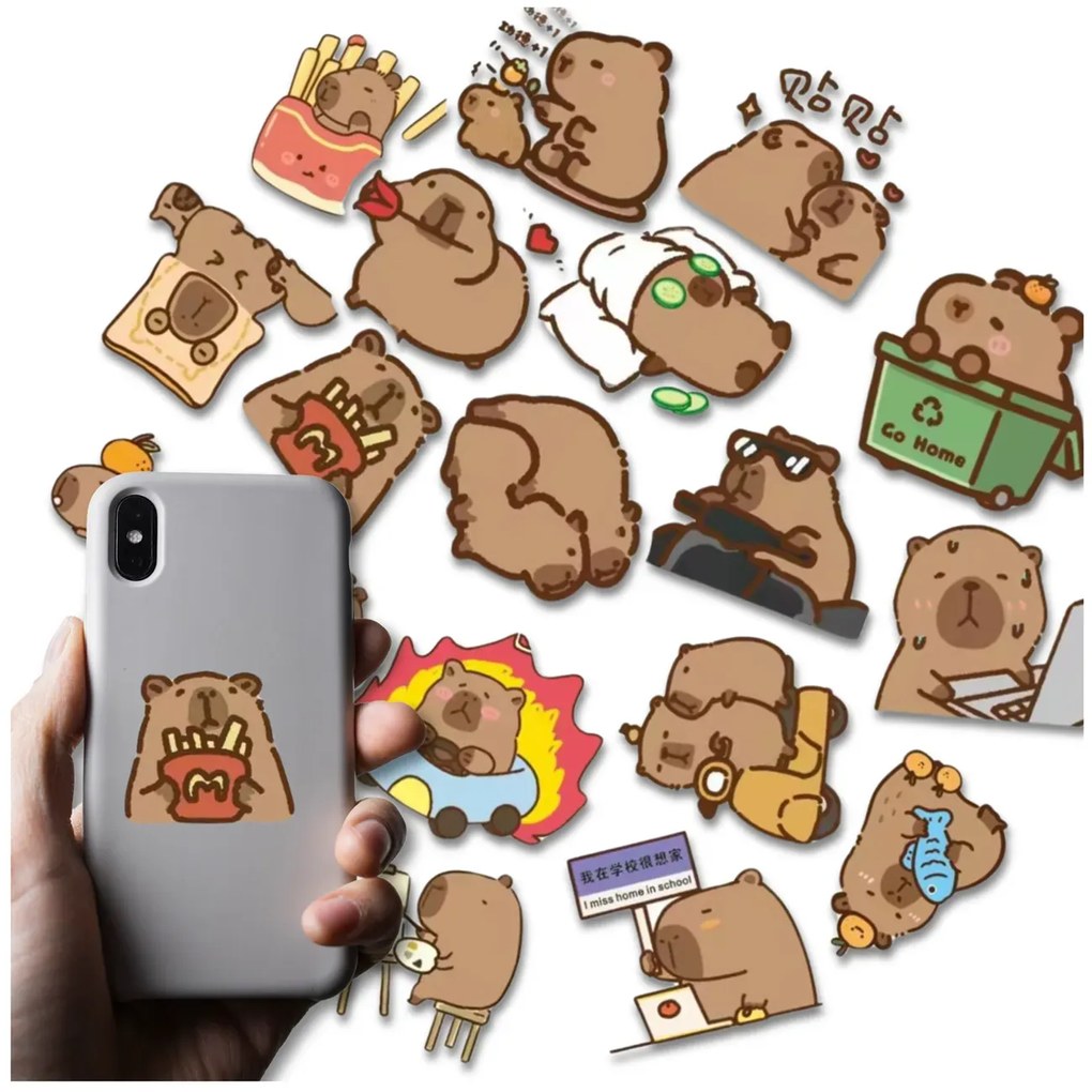 Camerazar Barevné kreslené nálepky Capybara 70 ks pro děti DIY kreativní aktivity