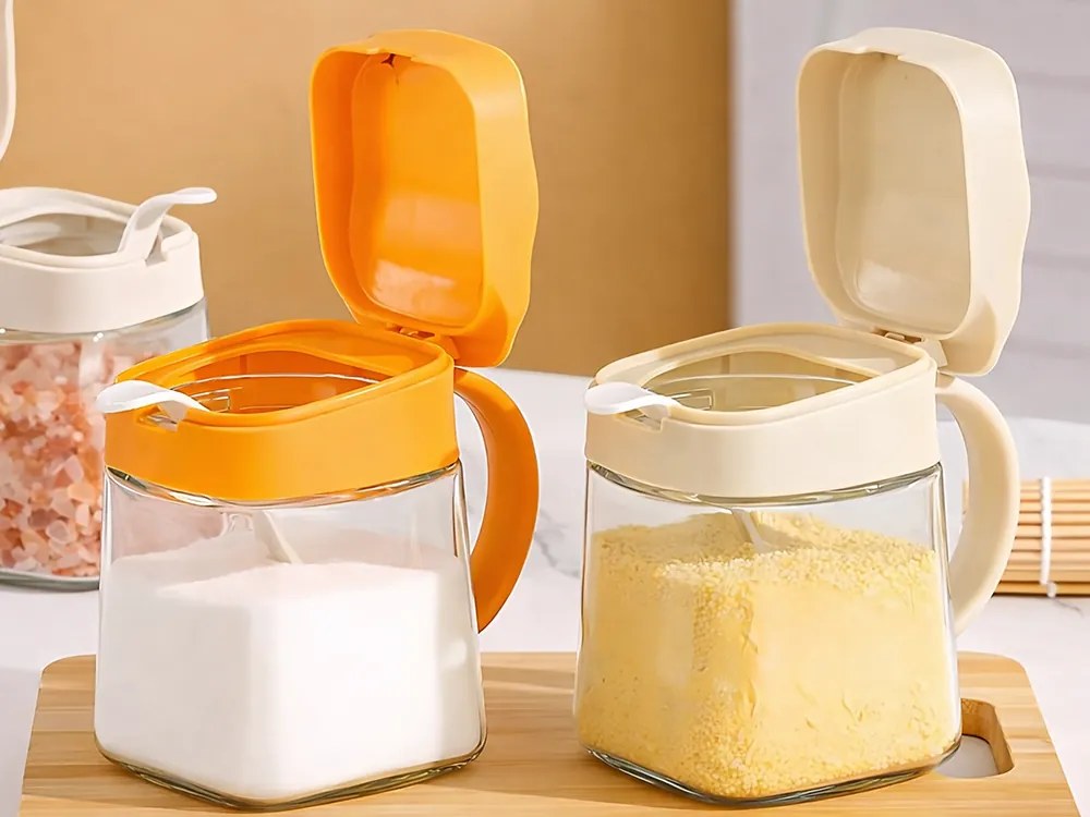 Verk Group Skleněná nádoba na koření do kuchyně s uchem, 300 ml + lžička