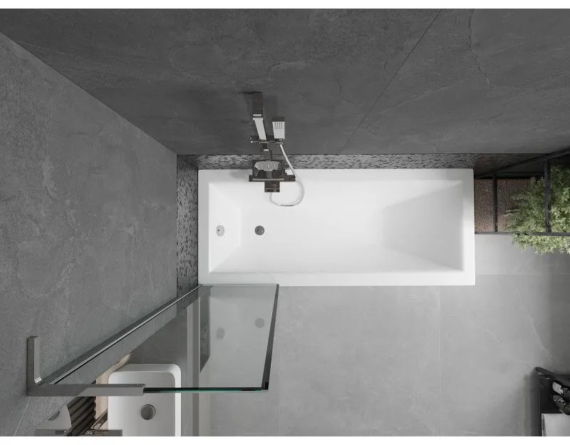 Mexen Next L, 1-křídlová vanová zástěna 50 x 150 cm, 6mm čiré sklo-černý vzor, ​​chromový profil, 895-050-000-03-70-01