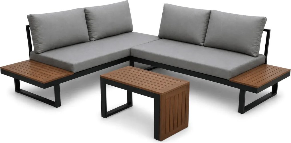 Zahradní set NOREVIA - polywood, hliník, látka, šedá / hnědá