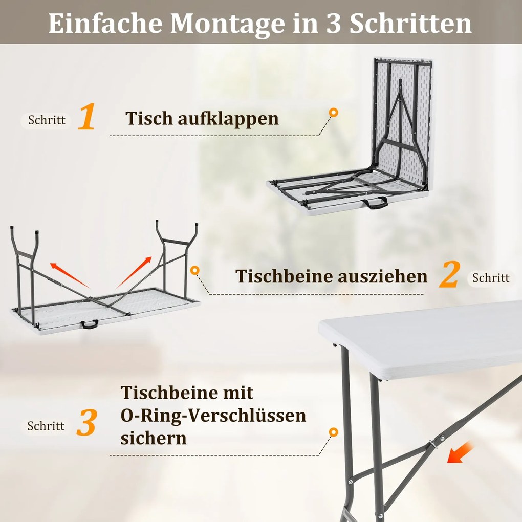 Costway Skládací kempingový stůl s HDPE stolní deskou a rukojetí – 152 × 70 cm