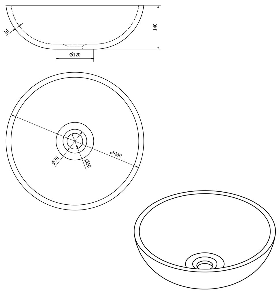 Sapho Sapho, ATTILA keramické umyvadlo, průměr 43cm, metalická měď, DK010