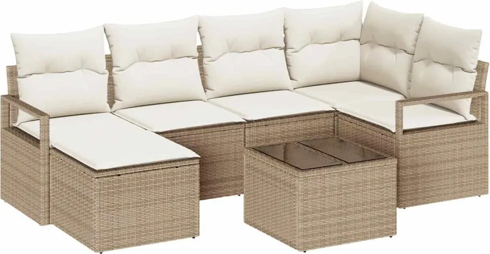 Set pohovek 7 ks Béžová a krémová polyratan 3355130