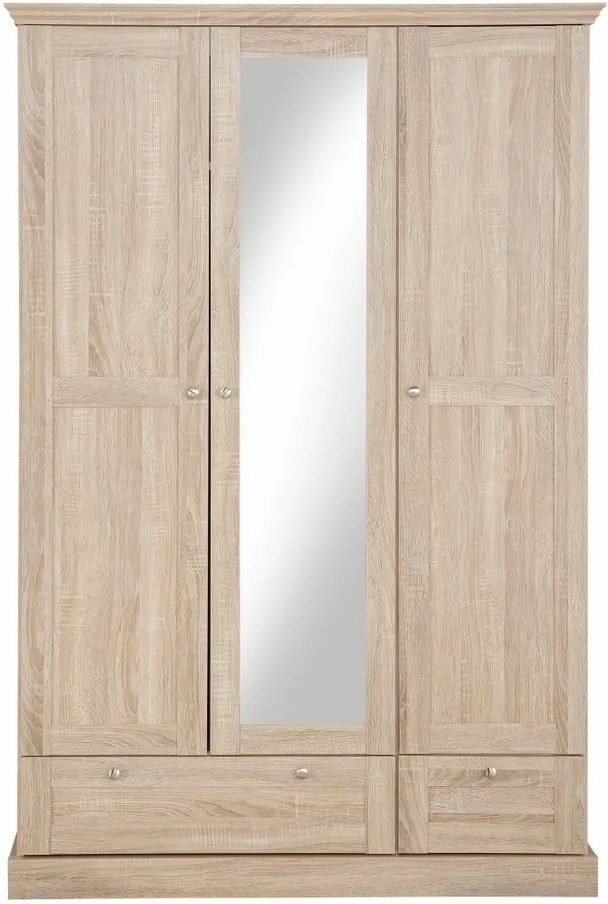 Třídveřová šatní skříň v dubovém dekoru se zrcadlem Støraa Bruce