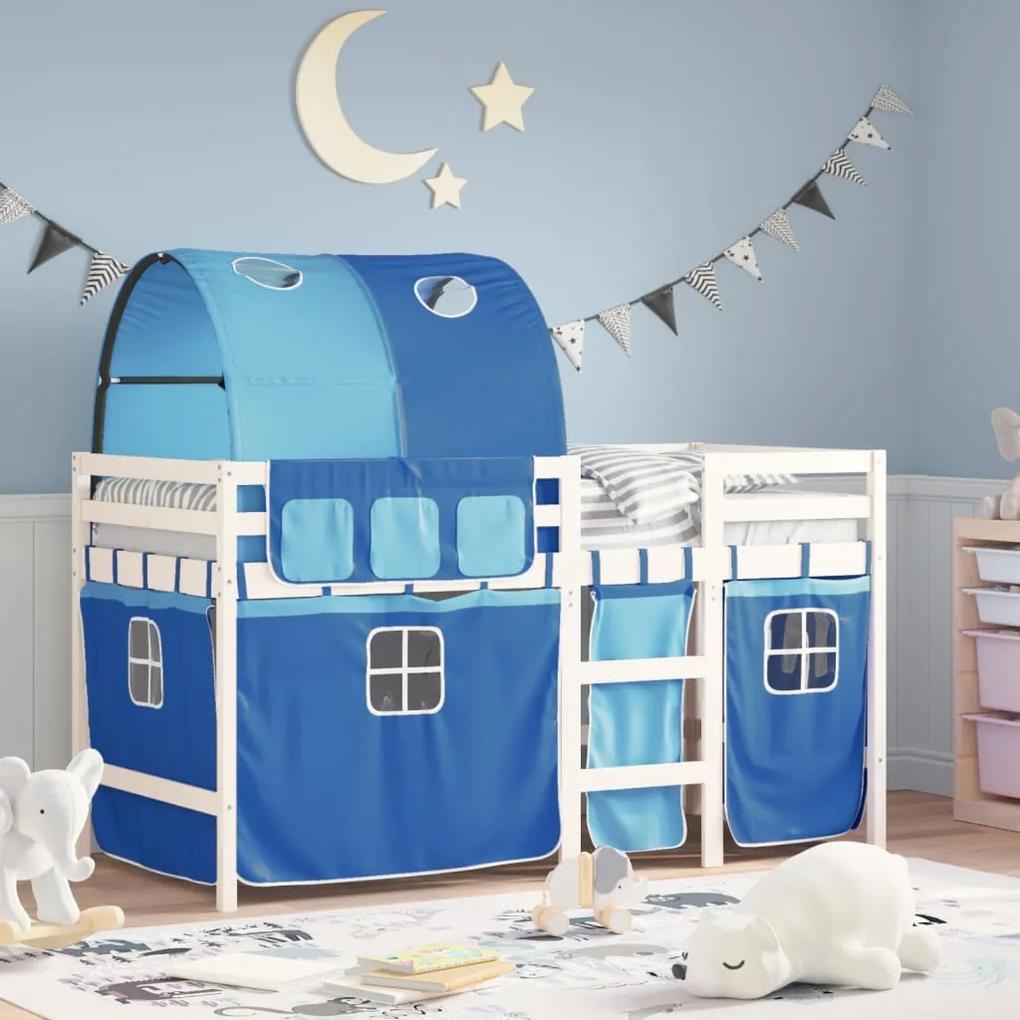 Dětská patrová postel se závěsy modrá 90 x 200 cm borovice,  3283848