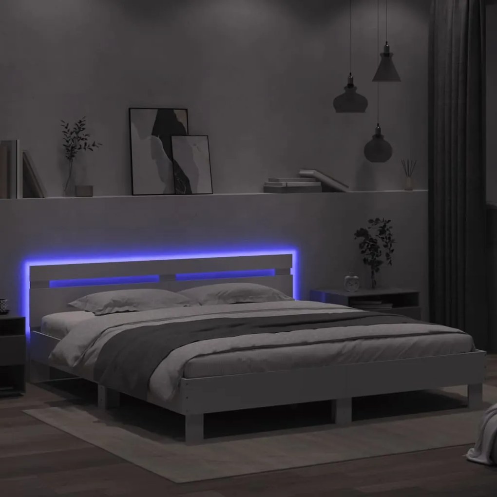 Rám postele s čelem a LED osvětlením bílý 160 x 200 cm 3207532