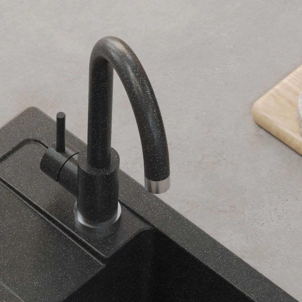 Černý kuchyňský granitový dřez QUADRON GO- SMART + BATERIE