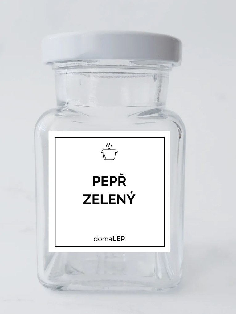 Samolepka na kořenky PEPŘ ZELENÝ bílá 5 × 5 cm tučné písmo