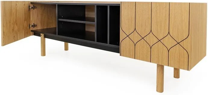 Černý/přírodní TV stolek v dekoru dubu 175x60 cm Porto – Woodman